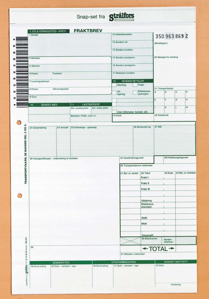 Fraktbrev 12 x240 løse sett - Wulff Supplies