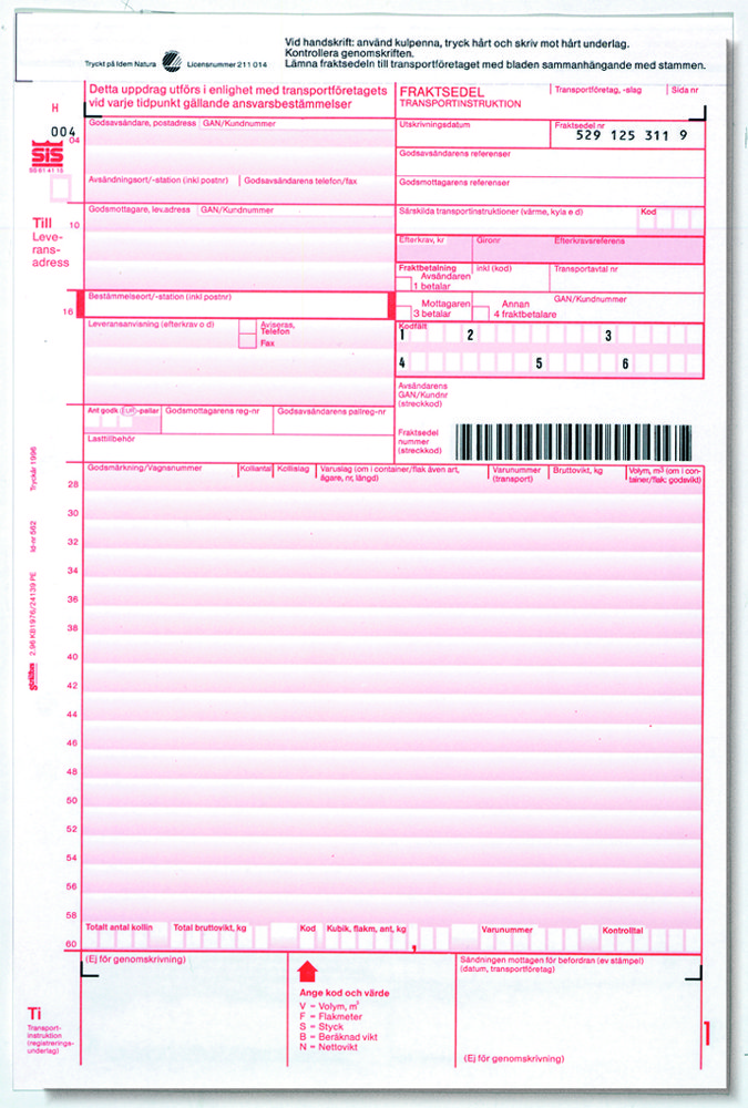 Fraktbrev 004 Stamsats nummerert - Wulff Supplies